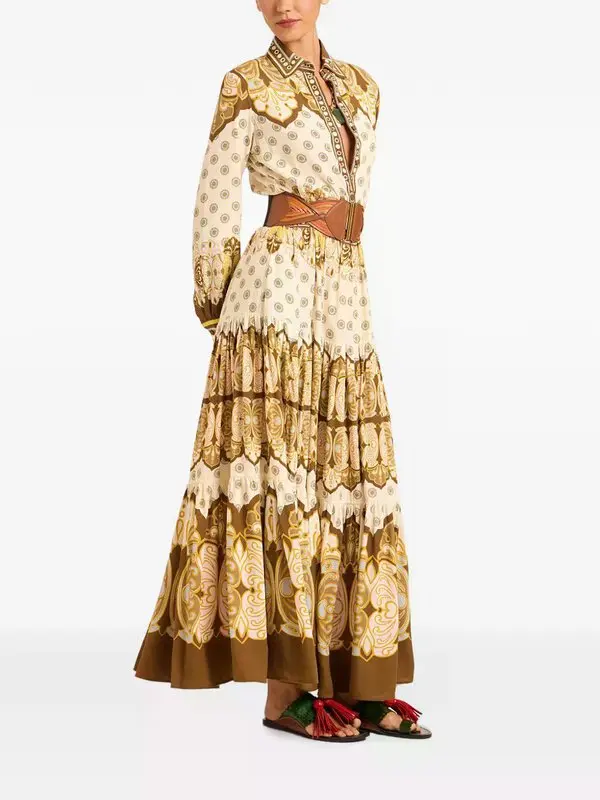 La DoubleJ Cocoon Placed Brown Viscose Voile Bellini Dress