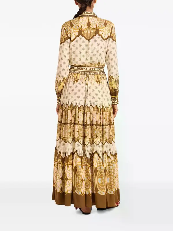La DoubleJ Cocoon Placed Brown Viscose Voile Bellini Dress