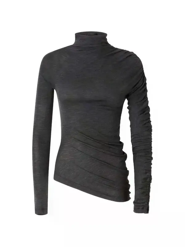 Pinko Ruched Asymmetric High Neck Long Sleeve Top