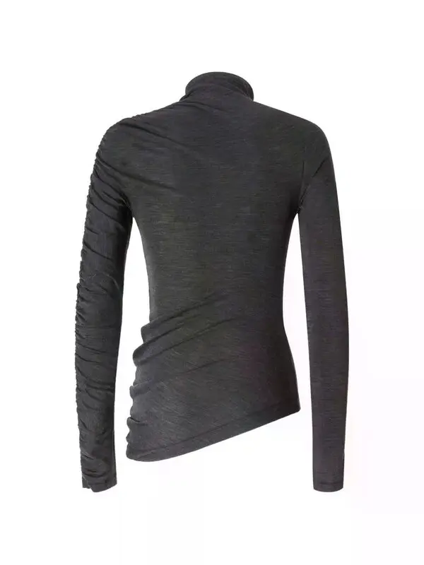 Pinko Ruched Asymmetric High Neck Long Sleeve Top