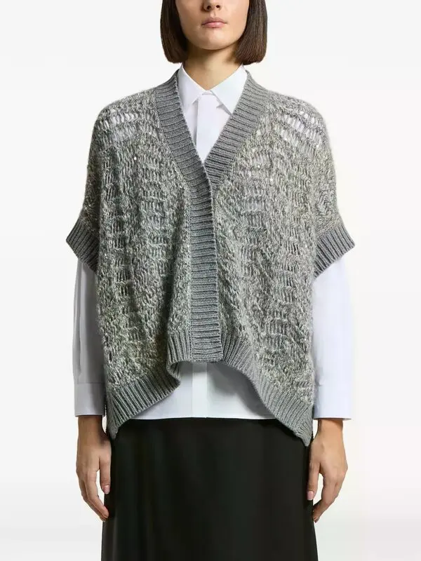 Peserico Open-knit Cardigan With Sequin Embellishments - Grey