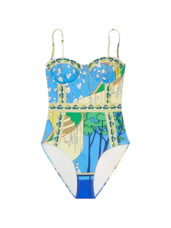 Tory Burch Graphic Print Underwired Swimsuit - Blue