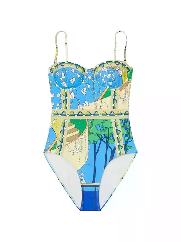 Tory Burch Graphic Print Underwired Swimsuit - Blue