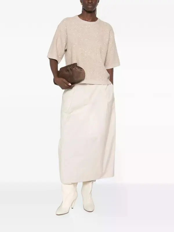 Fabiana Filippi Sequin Embellished Short Sleeve Sweater - Neutrals
