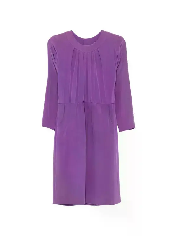 Saint Laurent Gathered Long Sleeve Mini Dress - Purple