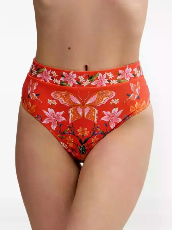 Farm Rio Floral & Butterfly Print Bikini Bottoms - Orange