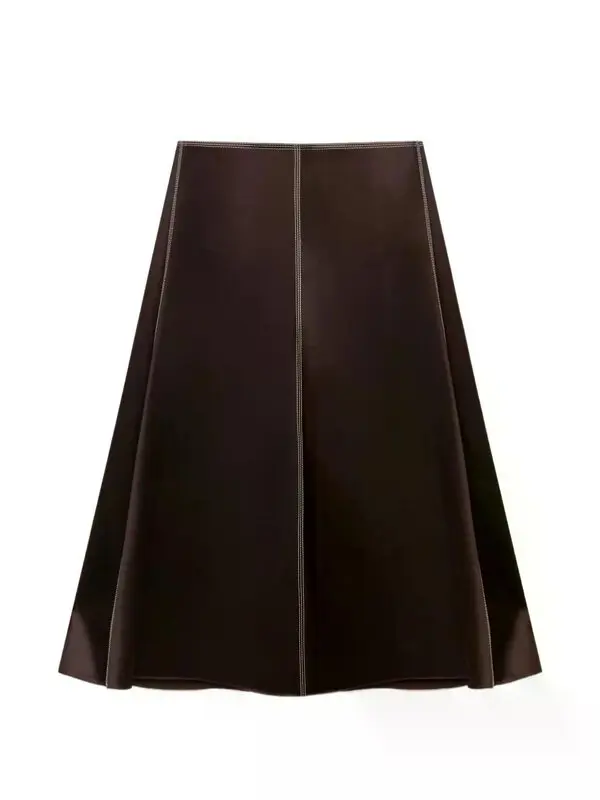 Marni Deep Satin Midi Skirt With Contrast Stitching - Brown
