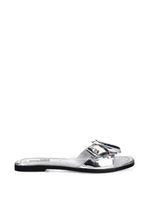 Moschino Metallic Bow Detail Slides - Silver