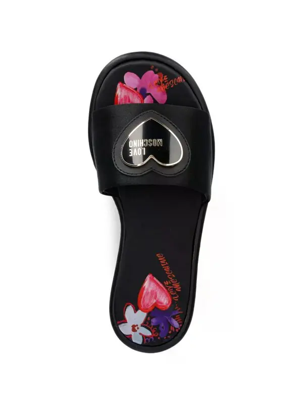 Moschino Heart Plaque Floral Print Sliders