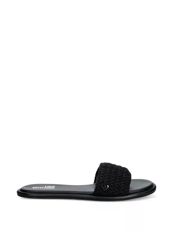 Moschino Woven Heart Plaque Slides - Black