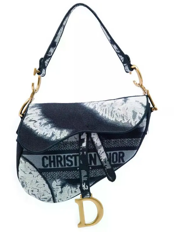 Dior Canvas Embroidered Tie Dye Saddle Bag Shoulder Bag - Blue