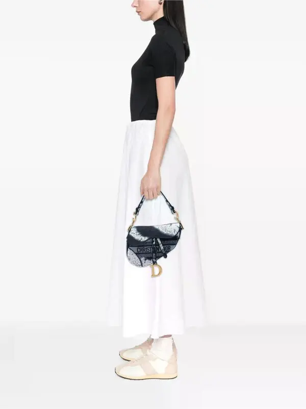 Dior Canvas Embroidered Tie Dye Saddle Bag Shoulder Bag