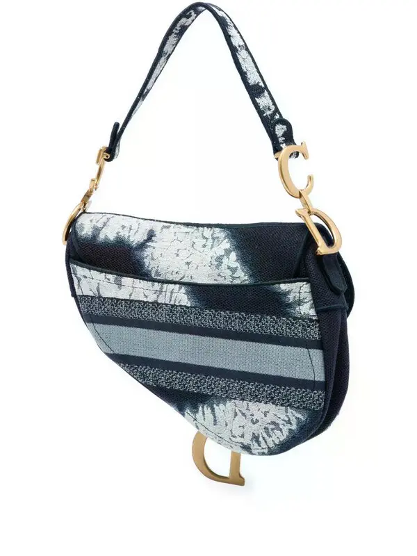 Dior Canvas Embroidered Tie Dye Saddle Bag Shoulder Bag
