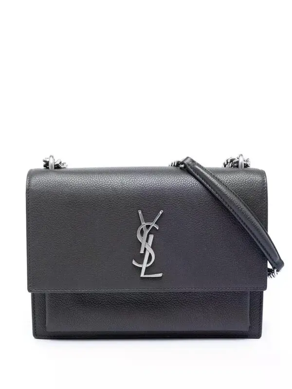 Saint Laurent Grained Calfskin Monogram Sunset Crossbody Bag - Grey
