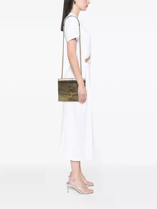 Saint Laurent Metallic Leather Monogram Sulpice Crossbody Bag - Brown