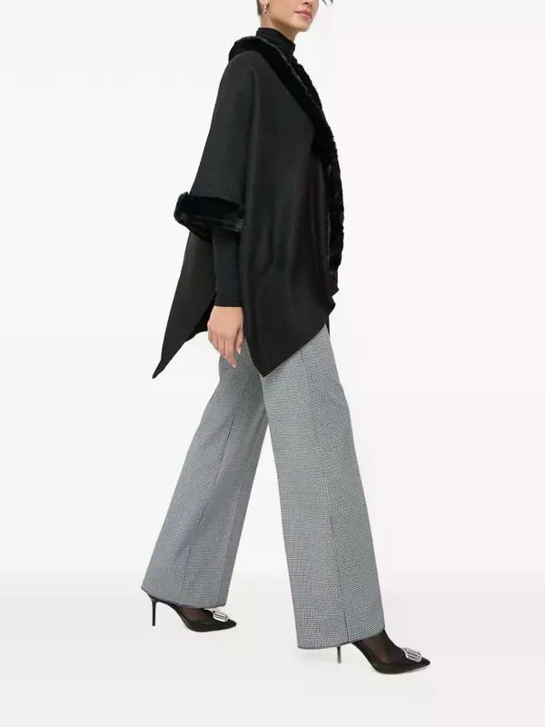 MORGAN Faux-fur Trim Textured Cape - Black