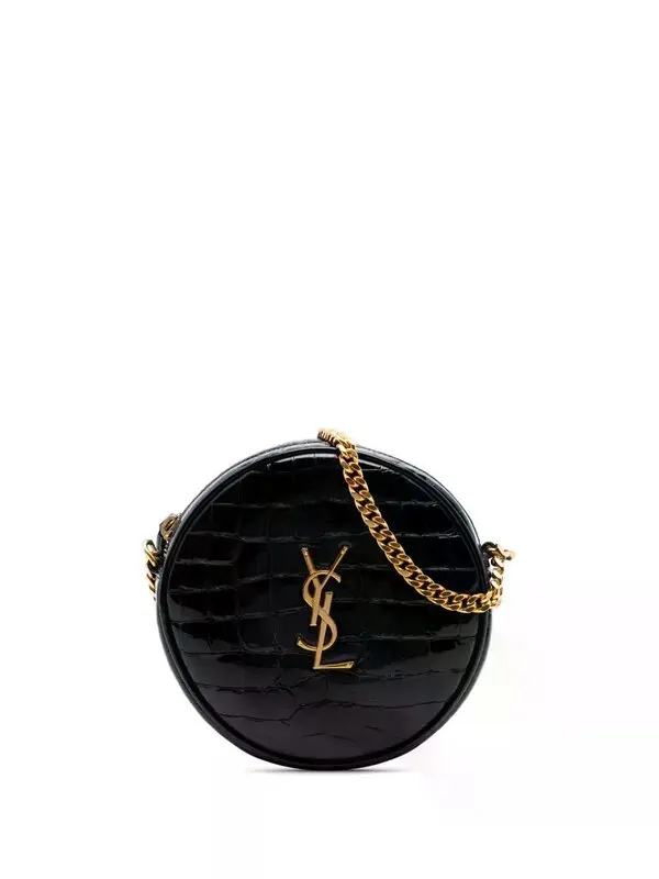 Saint Laurent Croc Embossed Patent Leather Camera Bag - Black