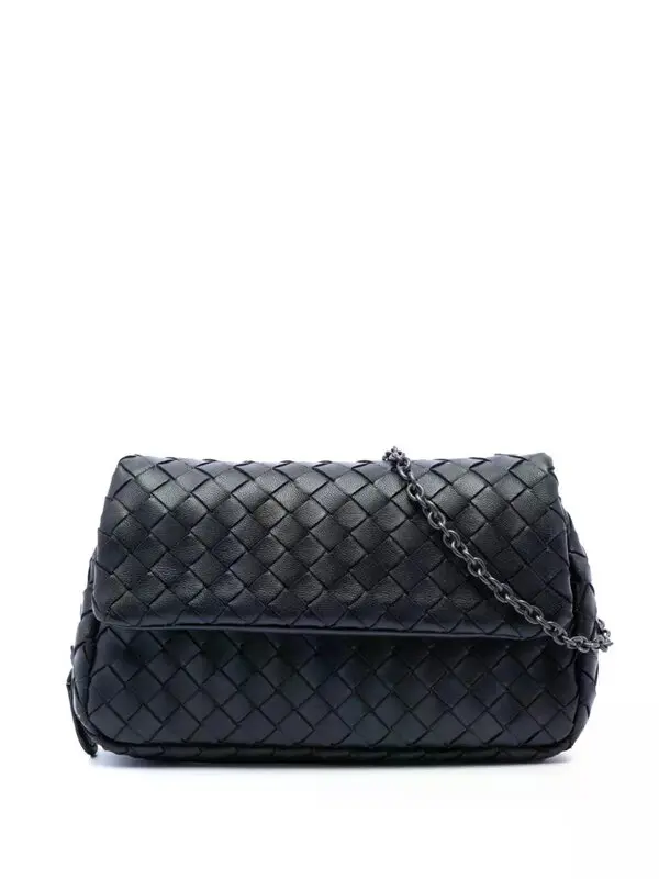 Bottega Veneta Mini Nappa Intrecciato Expandable Chain Flap Crossbody Bag - Black