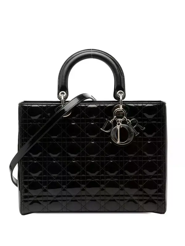 Dior 2014 Large Patent Cannage Lady Satchel - Black