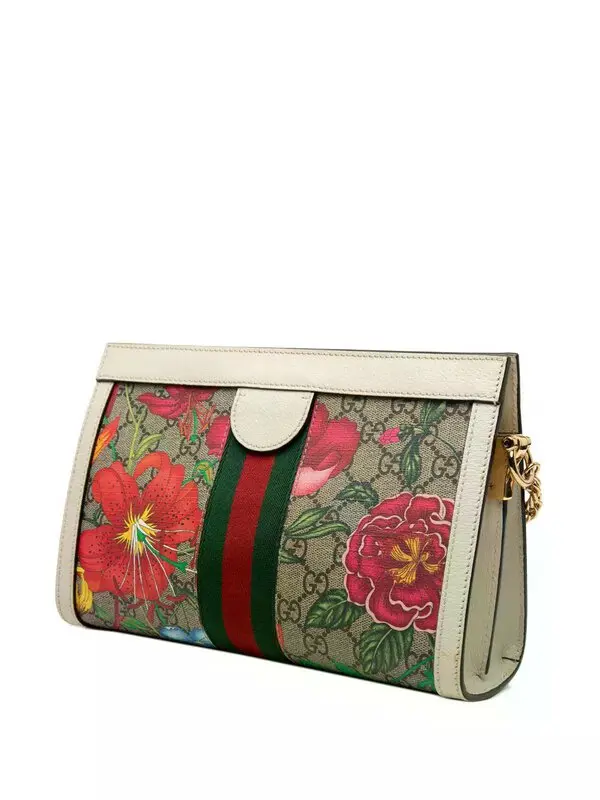 Gucci Ophidia Gg Supreme Flora Web Chain Crossbody Bag - Neutrals