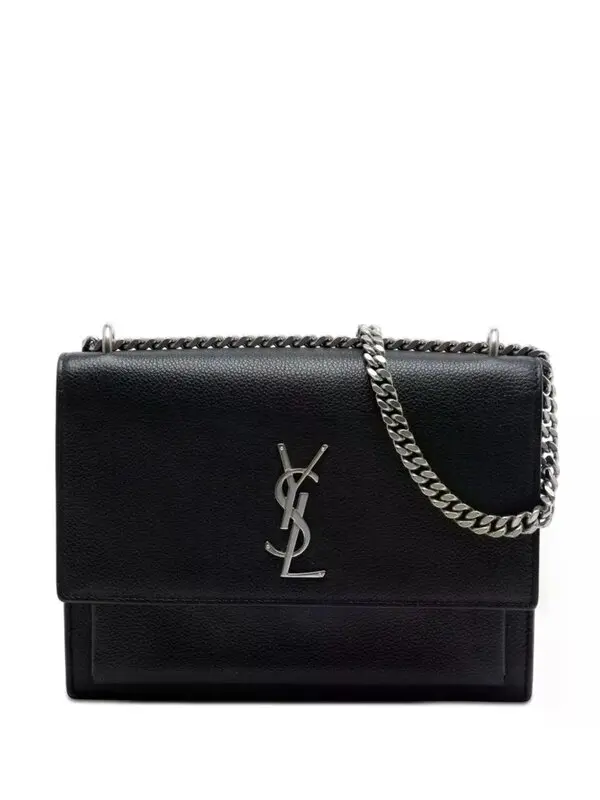 Saint Laurent Medium Grained Calfskin Monogram Sunset Crossbody Bag - Black