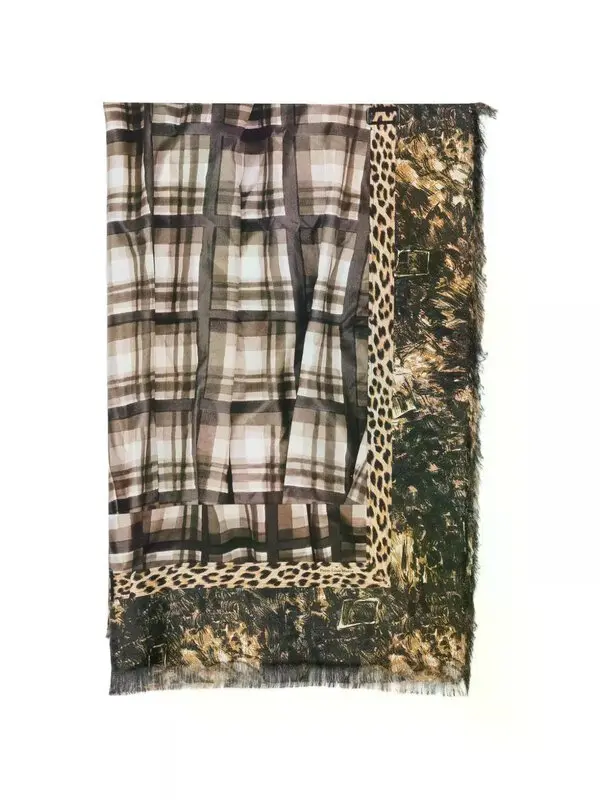 PIERRE-LOUIS MASCIA Checked Leopard-print Scarf - Brown