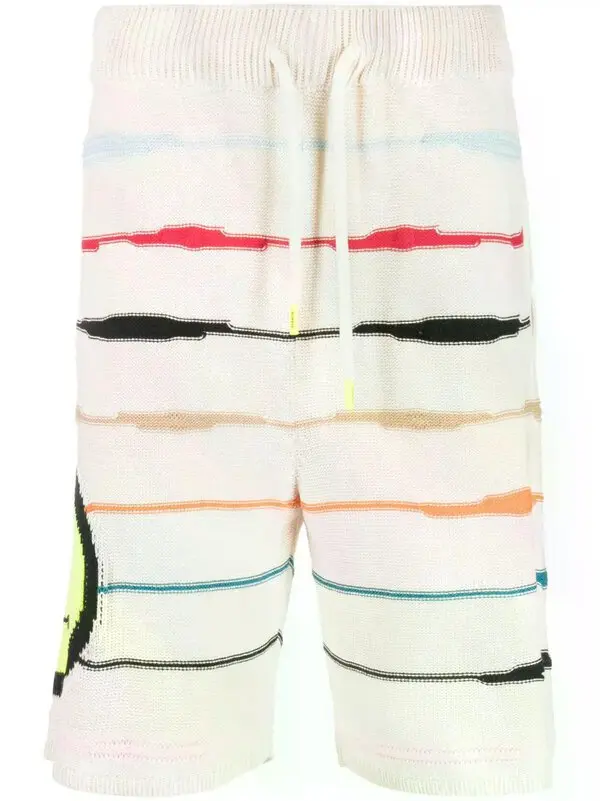 BARROW Intarsia-knit Logo Striped Shorts - Neutrals