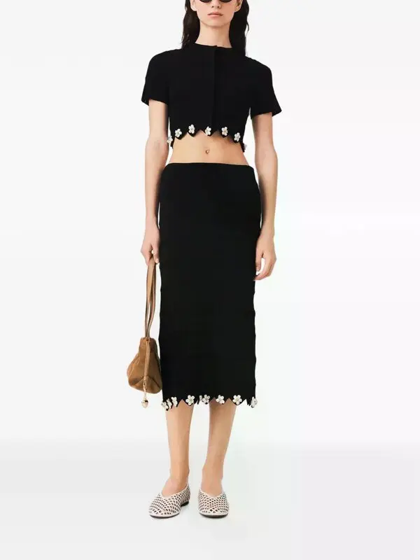 Maje Cropped Cardigan With Floral Embellishments