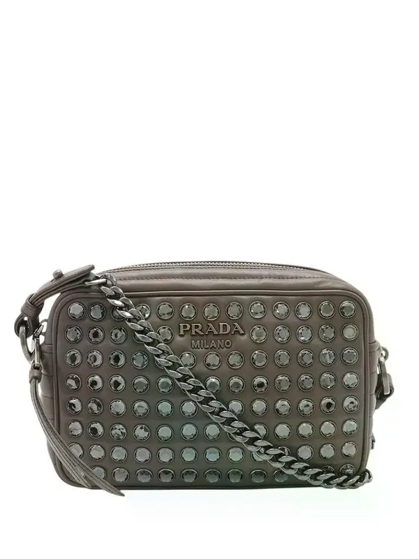 Prada Soft Calfskin Studded Camera Bag - Brown