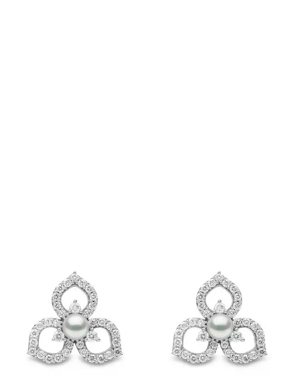 Yoko London 18kt White Gold Pearl And Diamond Petal Earrings - Silver
