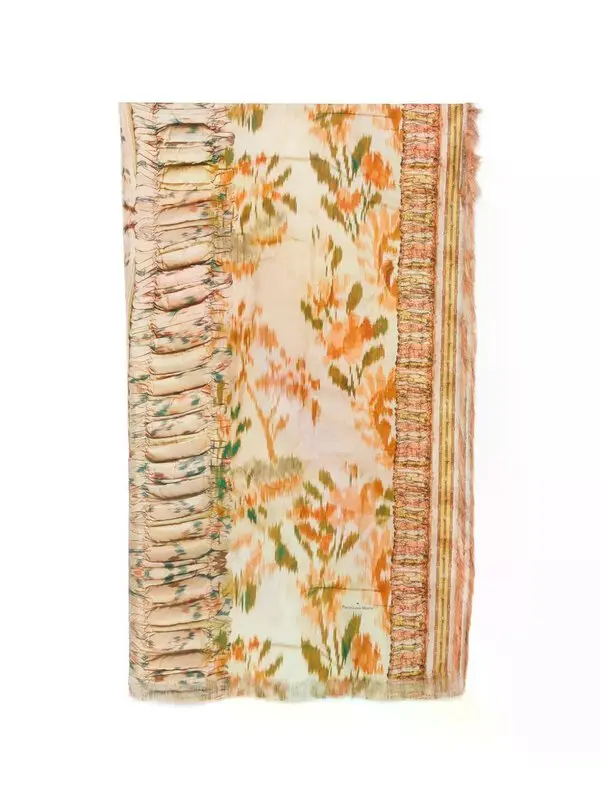 PIERRE-LOUIS MASCIA Floral-print Fringed Scarf - Neutrals