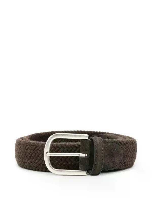 Canali Woven Suede Trimmed Belt - Brown