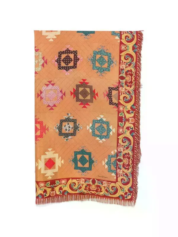 PIERRE-LOUIS MASCIA Geometric-print Fringed Scarf - Neutrals