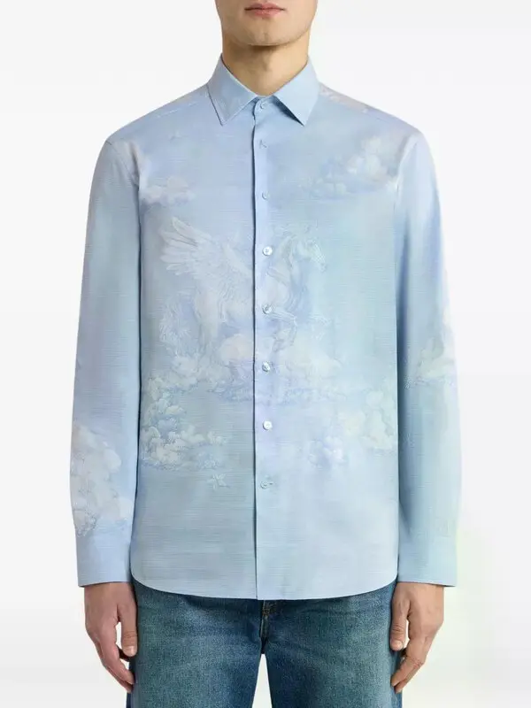 Etro Cotton Shirt With Placed Pegaso Motif