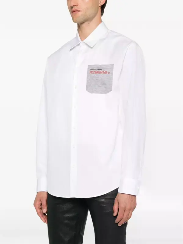 Dsquared2 Dropped-shoulder Logo-print Patch-pocket Cotton Shirt