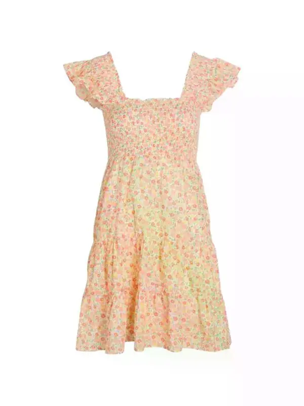 Rixo Sidney Floral Print Smocked Mini Dress - Neutrals