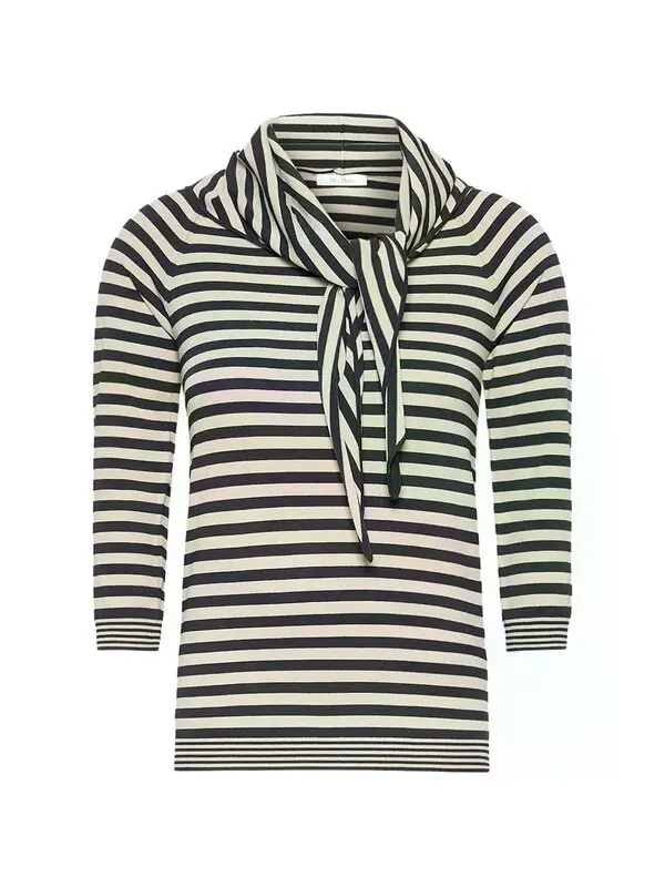Max Mara Striped Tie-neck Quarter-sleeve Top - Black