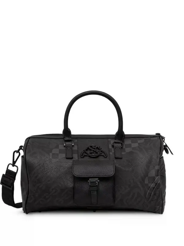 SPRAYGROUND Check Pattern Logo Patch Duffle Bag - Black