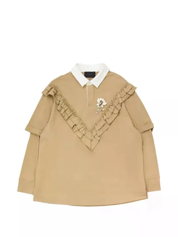 Simone Rocha Ruffle-trimmed Floral-embellished Polo Shirt - Neutrals