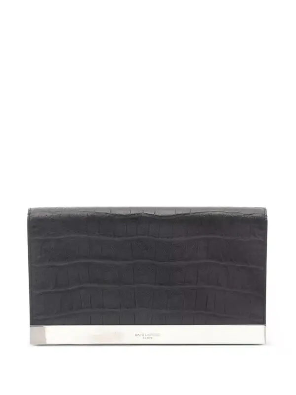 Saint Laurent 2010s Croc-embossed Clutch Bag - Black