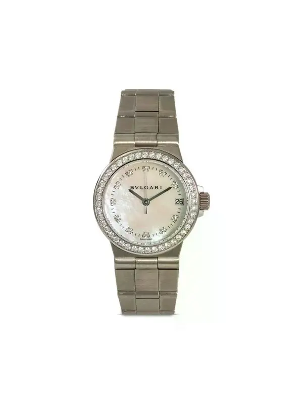 BVLGARI 1999 Pre-owned Diagono 29mm Watch With Diamond Bezel And Mother-of-pearl Dial - Neutrals