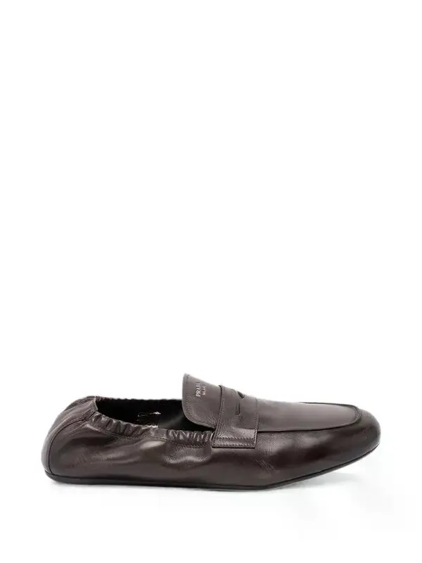 Prada Leather Loafers With Elasticated Heel - Brown
