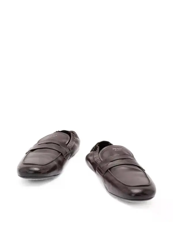 Prada Leather Loafers With Elasticated Heel - Brown
