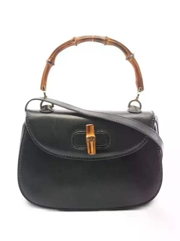 Gucci 2000s Bamboo Handle Leather Tote Bag - Black