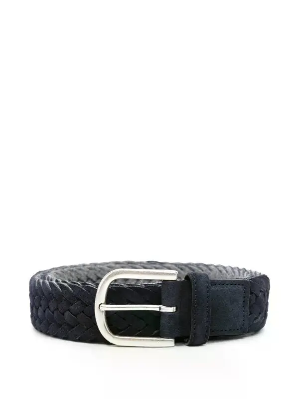 Canali Braided Leather Buckle Belt - Blue