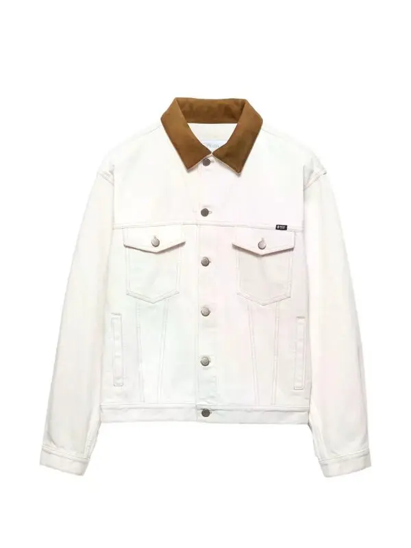 Prada Denim Jacket With Leather Collar