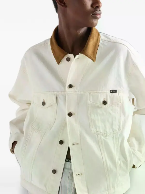 Prada Denim Jacket With Leather Collar