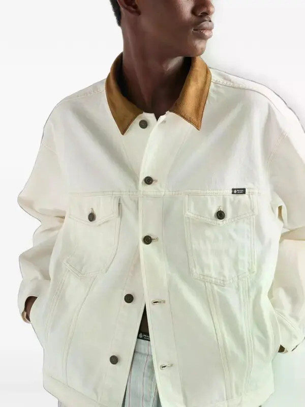 Prada Denim Jacket With Leather Collar