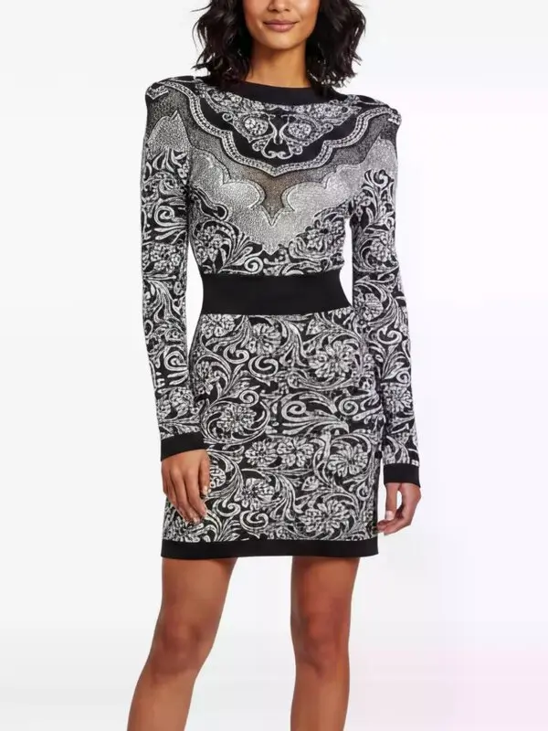 Balmain Long Sleeve V-neck Mini Dress - Blue