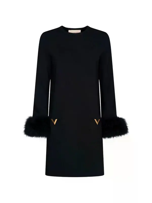 Valentino Garavani Vlogo Feather-trim Mini Dress - Black